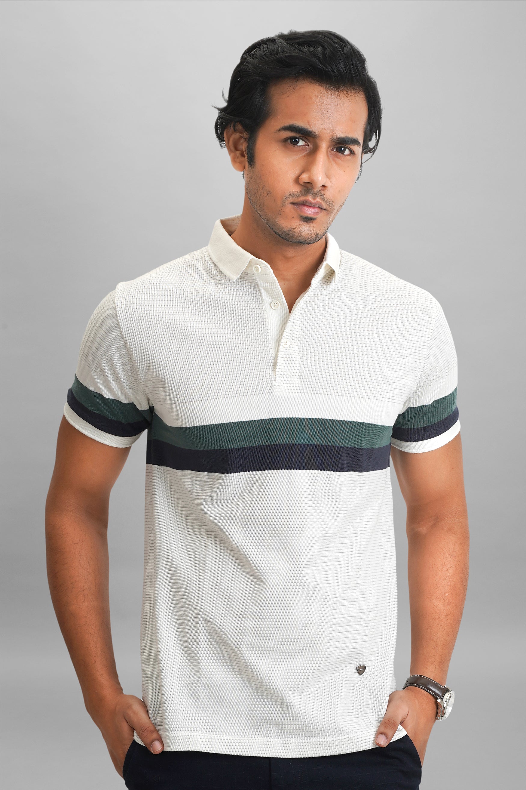 Cream Polo T-Shirt with Chest Stripe – suCCess menswear